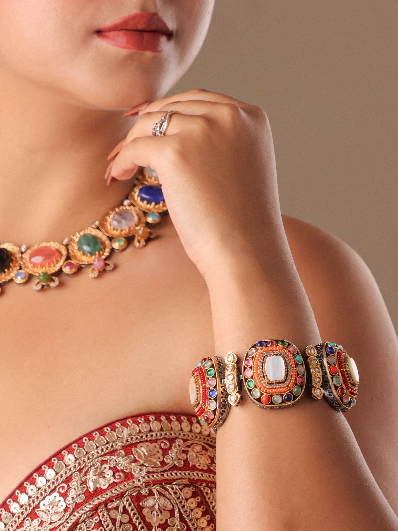 Navratna Noor Statement Bracelet